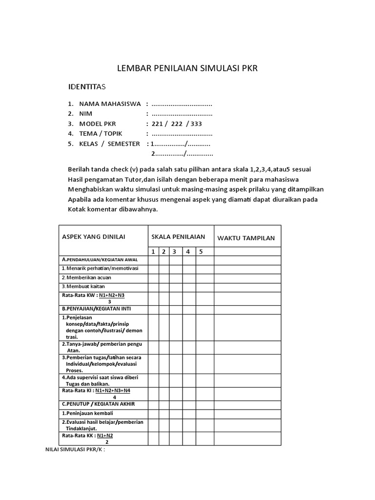 3.lembar Penilaian Simulasi PKR 2021 | PDF | Seni | Teknologi & Rekayasa