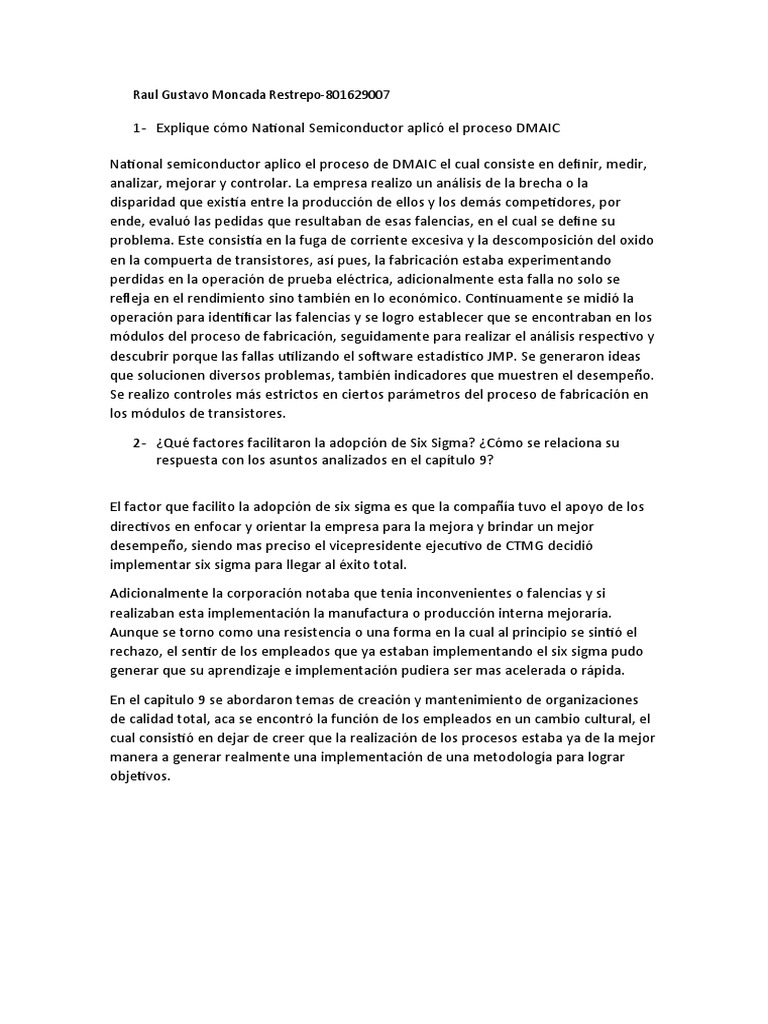 DMAIC y Six Sigma en National Semiconductor | PDF
