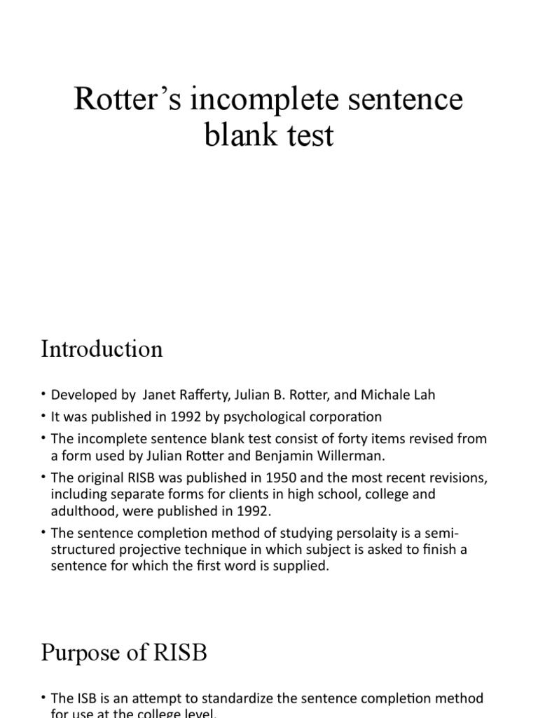 Rotter's Incomplete Sentence Blank Test | PDF