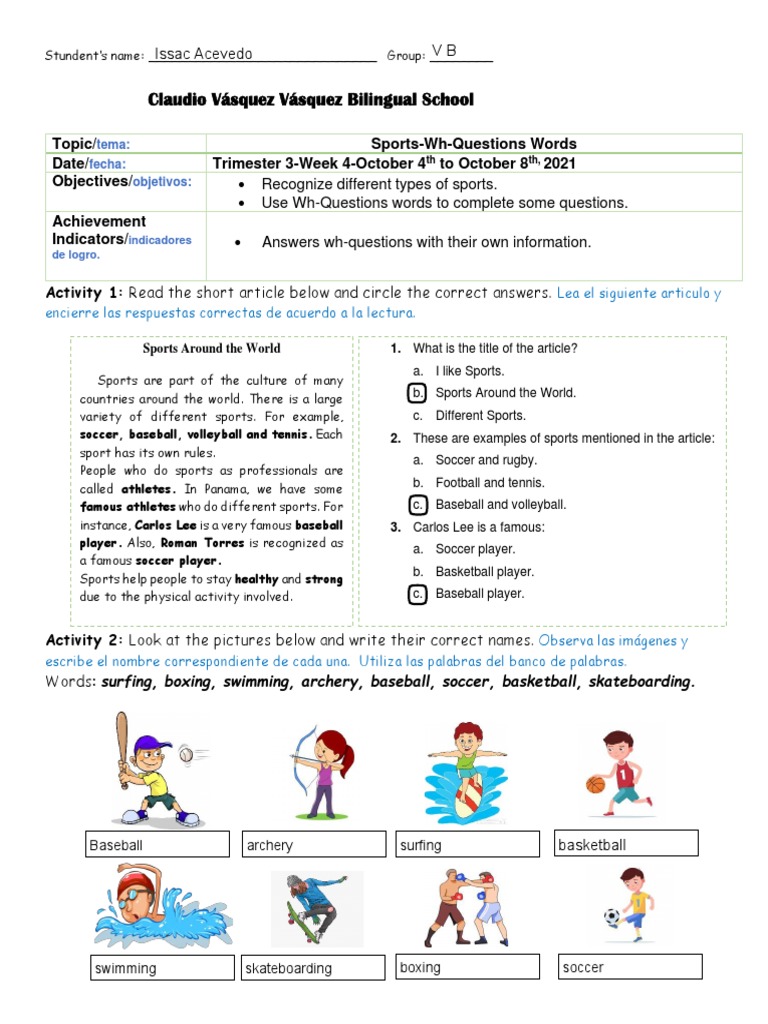 Sports Wh-Questions Activity Guide | PDF | Recreation | Summer Olympic ...