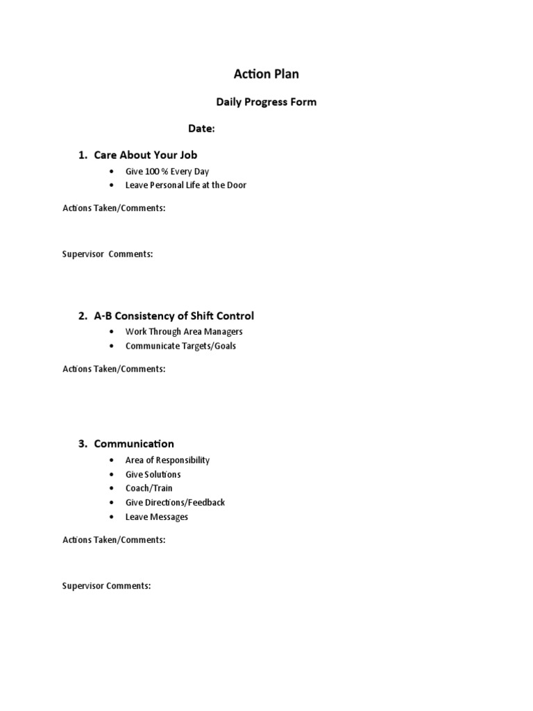 Action Plan: Daily Progress Form Date: 1. Care About Your Job | PDF