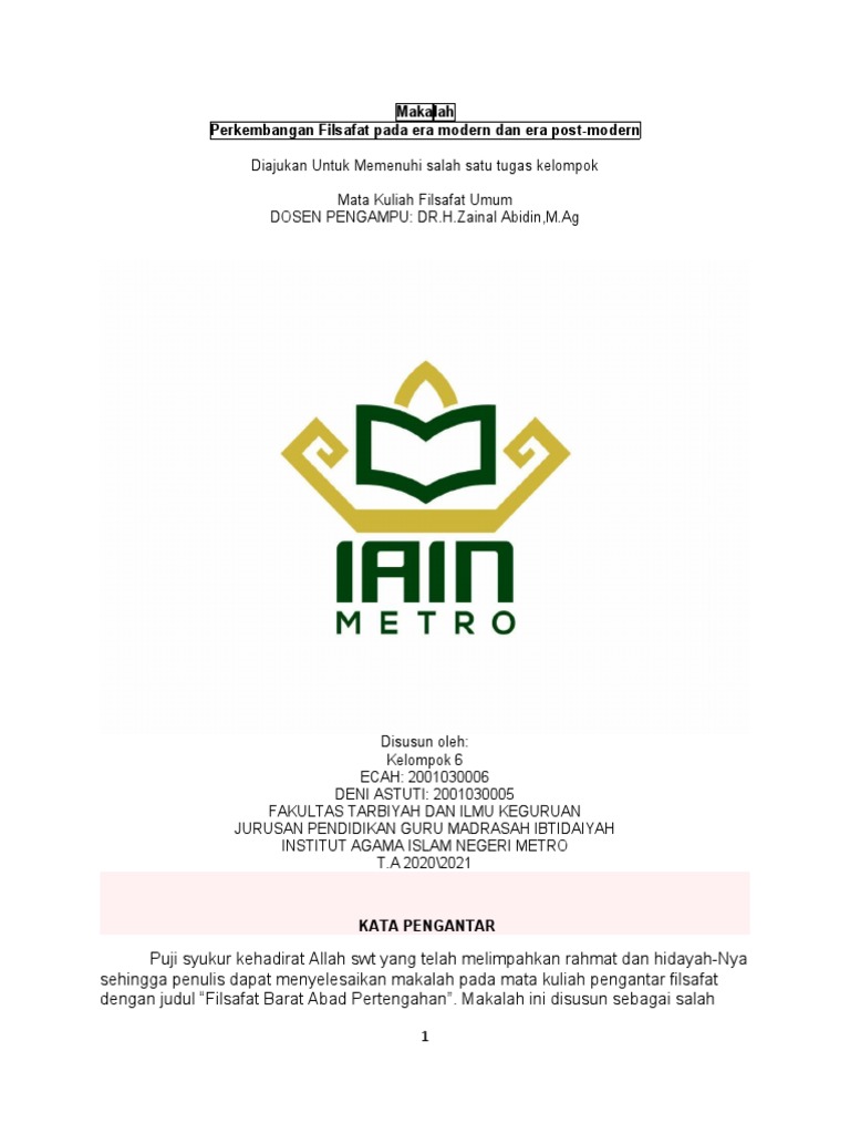 Makalah Perkembangan Dan Filsafat Pada Era Modern Dan Era Post Modern | PDF