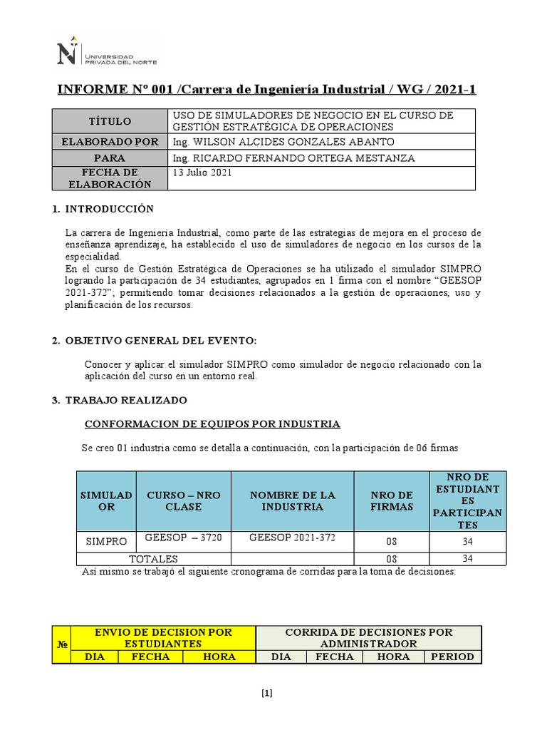 Informe Simulador SIMPRO 2021 - 1 | PDF | Evaluación | Cognición