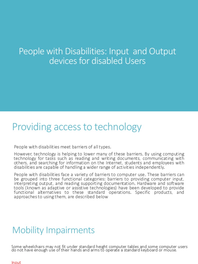 Input and Output Devices For Disabled Users | PDF | Visual Impairment ...