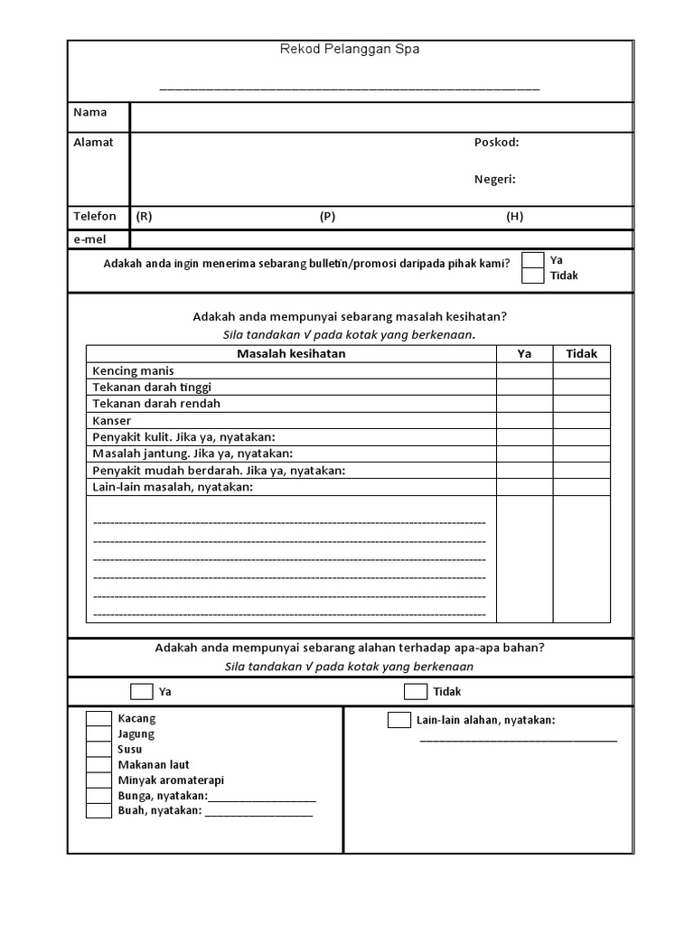 Rekod Pelanggan Spa | PDF