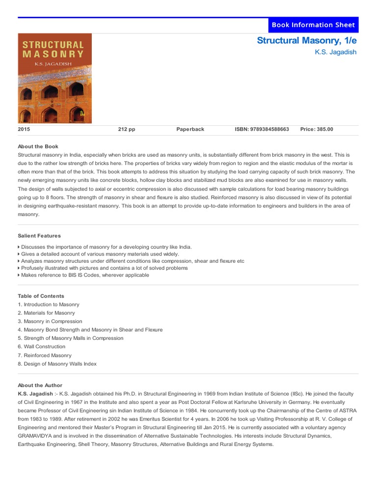 Structural Masonry, 1/e: Book Information Sheet Book Information Sheet ...