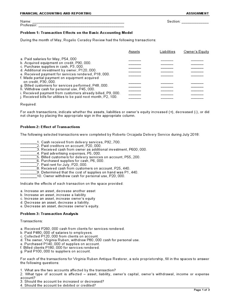 FAR Assignment 1 | PDF | Debits And Credits | Expense