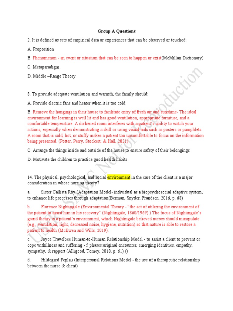 NU Group A Questions | PDF | Florence Nightingale | Psychology