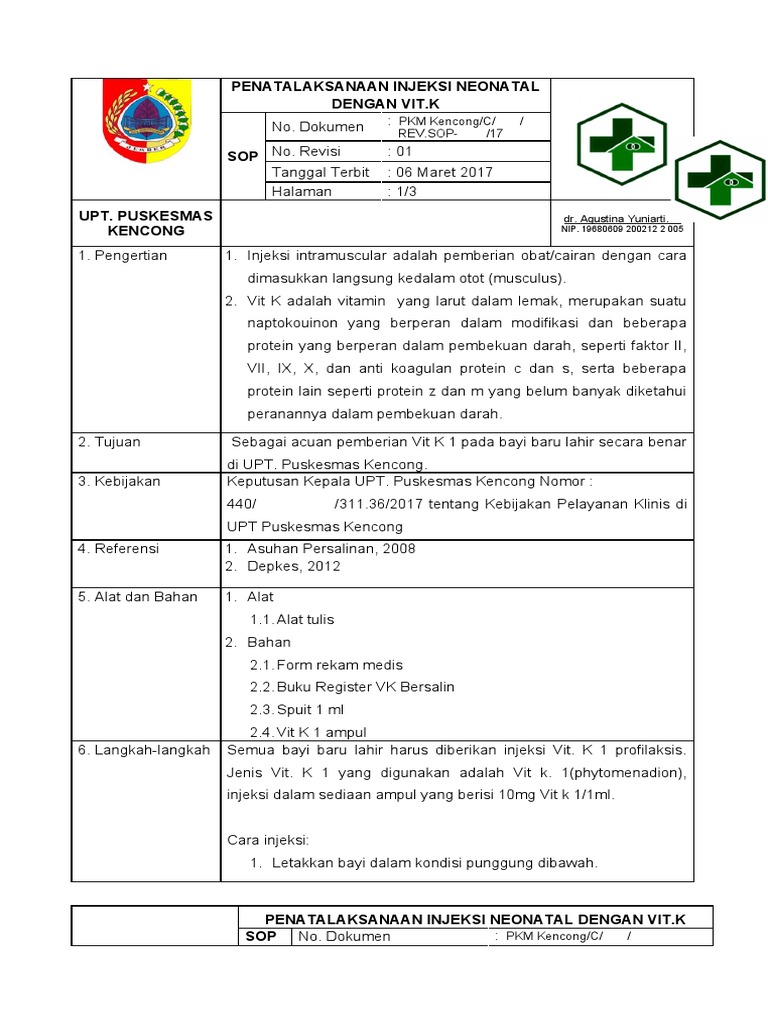 Sop Injeksi Vit K | PDF