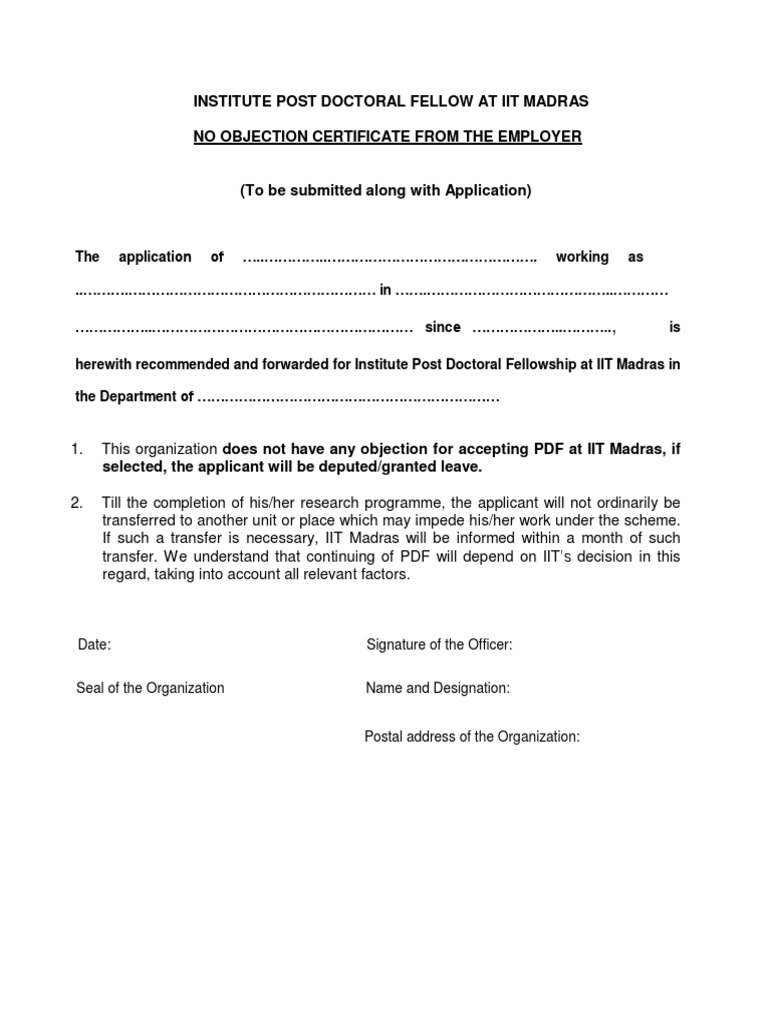 Noc Format For Institute PDF | PDF