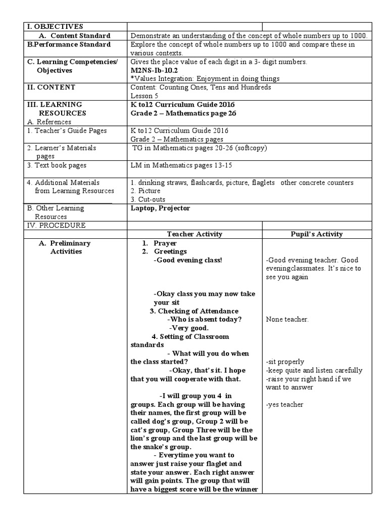Detailed Lesson Plan in Place Value | PDF | Teachers | Lesson Plan