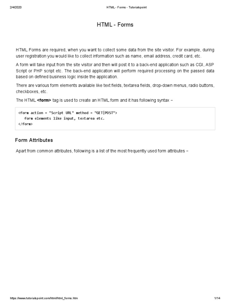 HTML - Forms | PDF | Html Element | Html