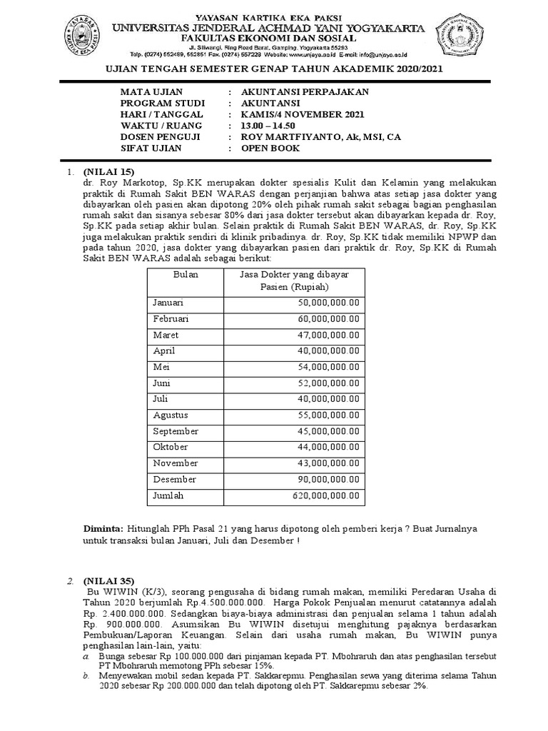 2-Akt Pajak Soal-Uts Sem 7 2021-2022 | PDF