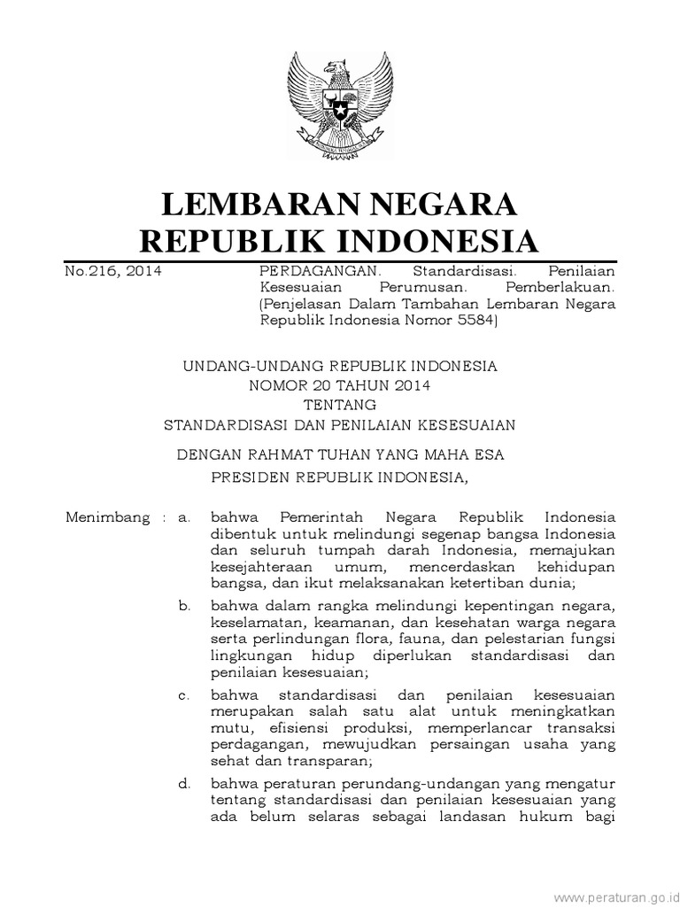 UU No. 20/2014: Standardisasi & Kesesuaian | PDF