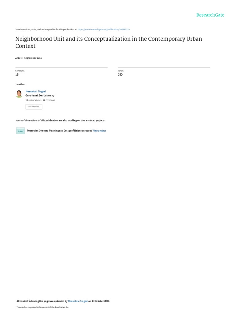 Neighborhood Unit and Its Conceptualization in The Contemporary Urban ...