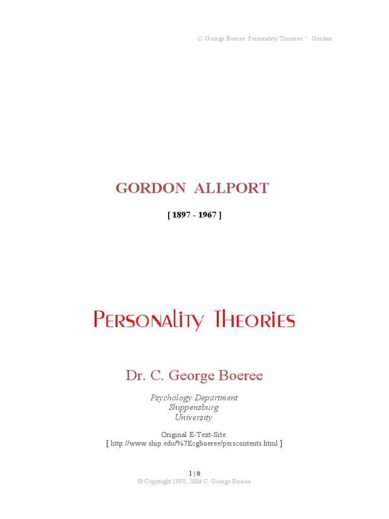 Gordon Allport: Dr. C. George Boeree | PDF | Self Esteem | Psychology