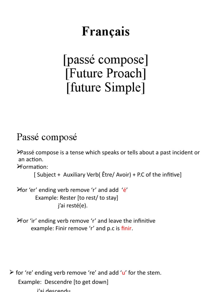 Français: (Passé Compose) (Future Proach) (Future Simple) | PDF
