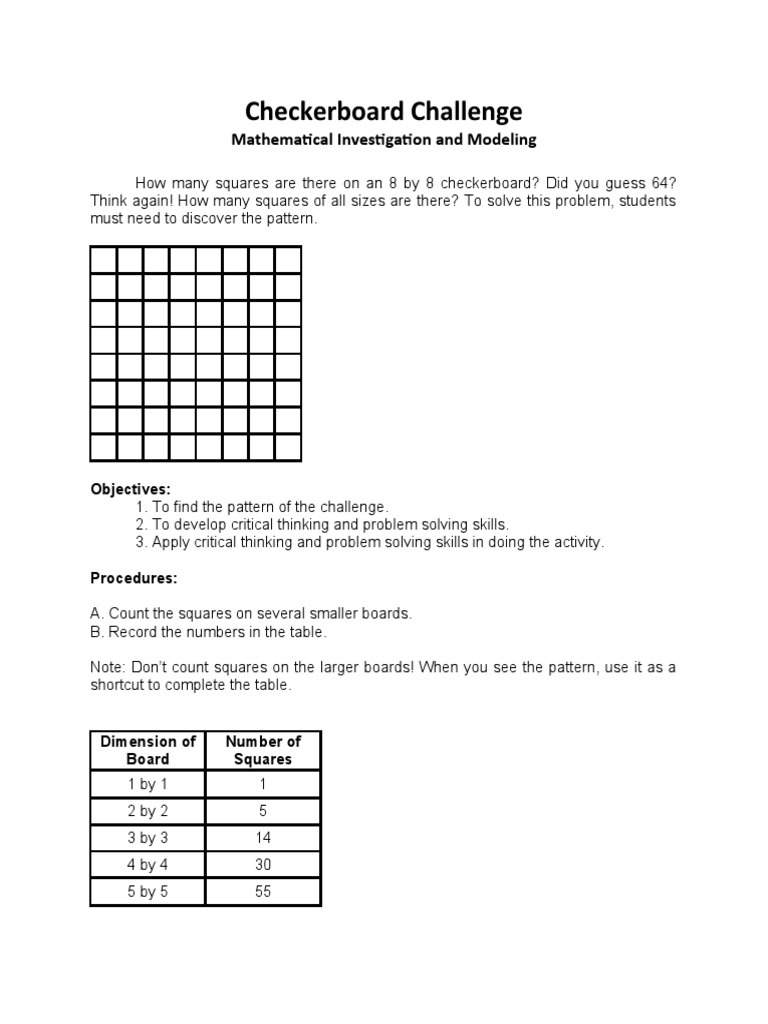 Squares in an 8x8 Checkerboard | PDF