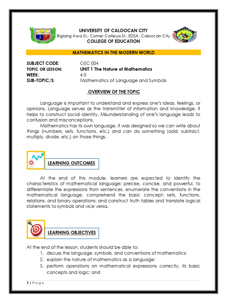 Mathematics of Language and Symbols | PDF | Set (Mathematics) | Numbers