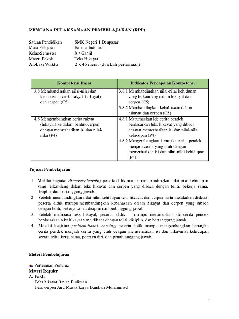 RPP Teks Hikayat | PDF | Karier & Perkembangan