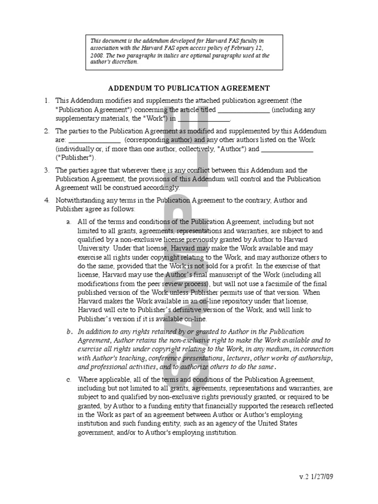 Addendum To Publication Agreement | PDF | License | Copyright