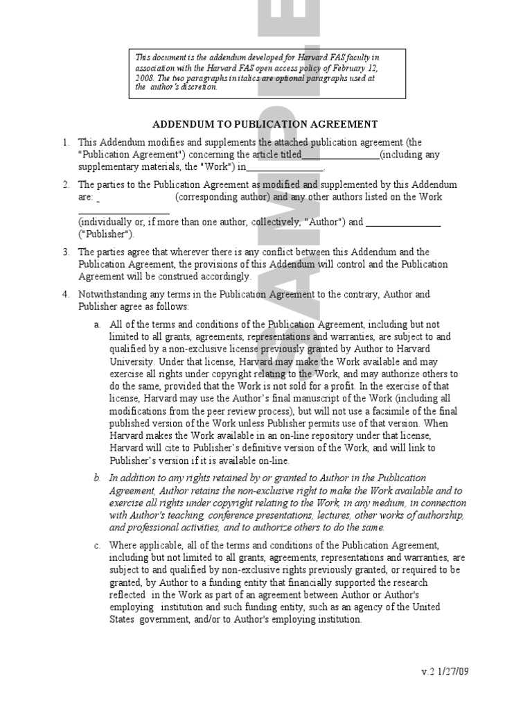 Sample Addendum 0 | PDF | License | Copyright