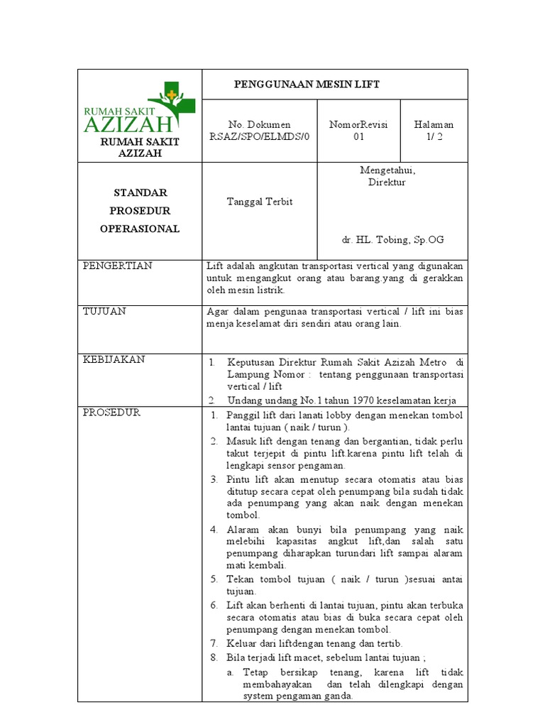 Sop Mesin Lift | PDF