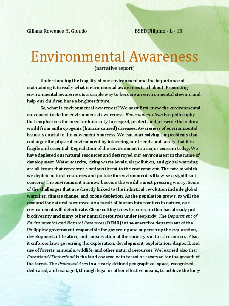 Environmental Awareness Narrative Report | PDF | Biodiversity | Ecosystem