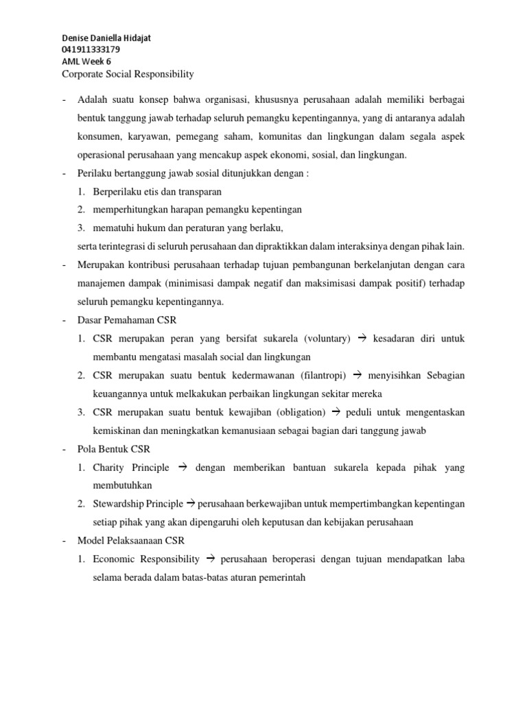 Resume Week 6 Corporate Social Responsibility | PDF