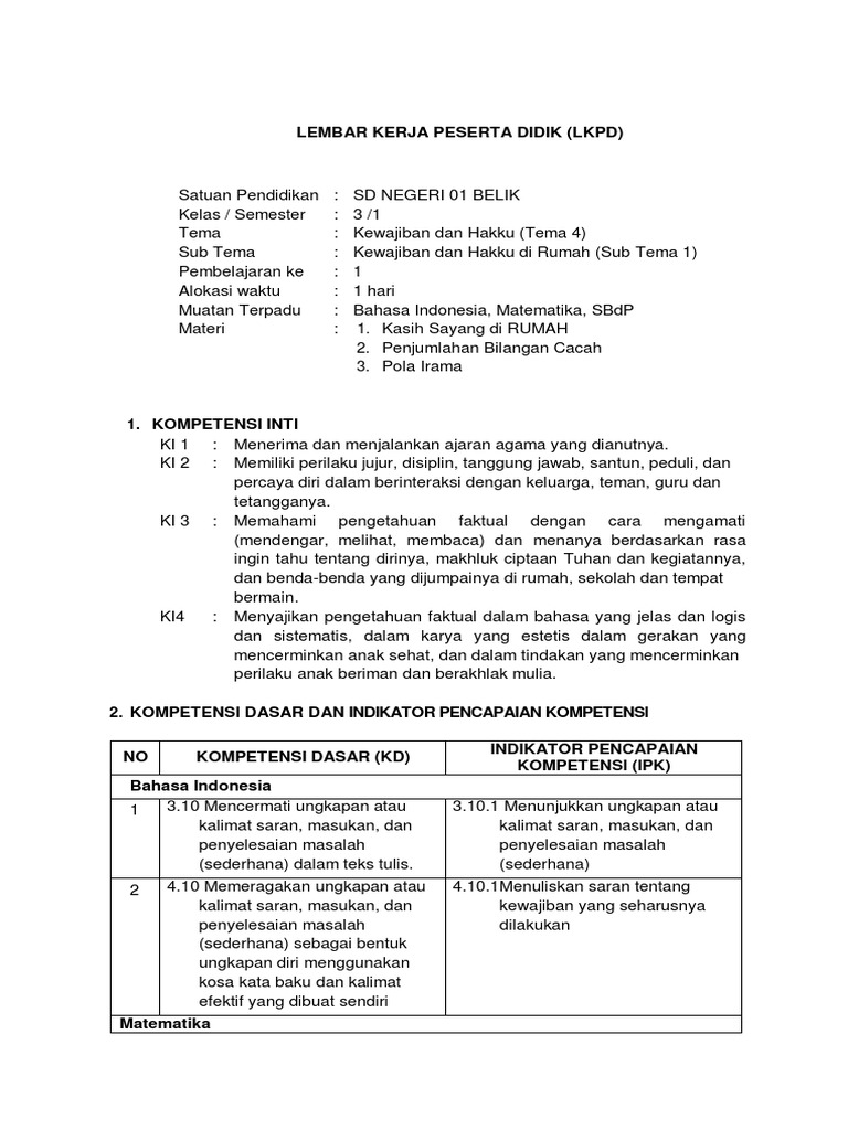 Catur Prasetyo - LKPD RPP Daring 1 PB 1 | PDF