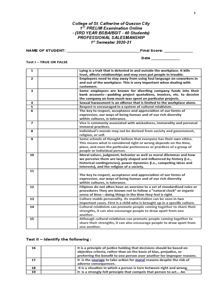 Quiz 1 Ethics | PDF | Morality | Value (Ethics)