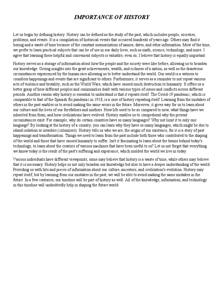 Importance of History | PDF | Human | Learning