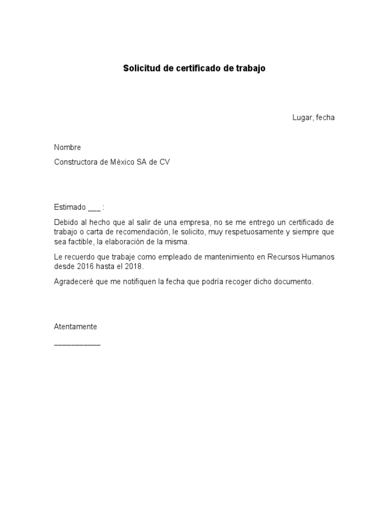Solicitud de Certificado de Trabajo | PDF