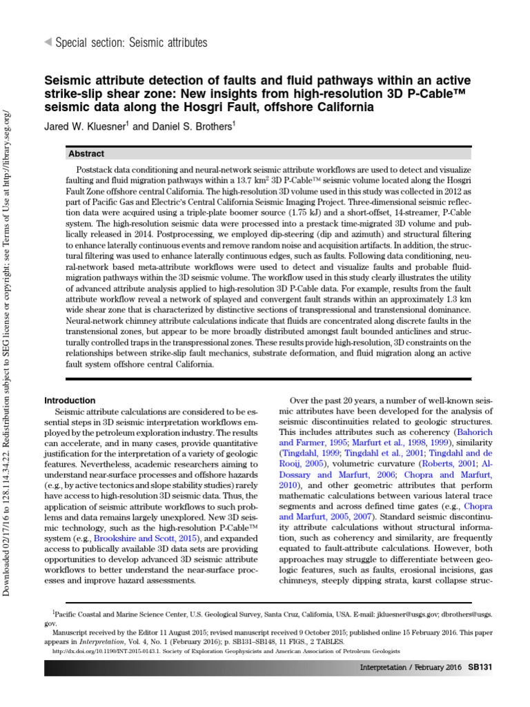 Seismic Attribute Detection of Faults and Fluid Pa | PDF | Fault ...