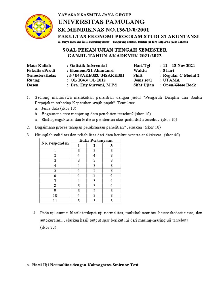 Soal Uts Statistik Inferensial Modul 2 | PDF