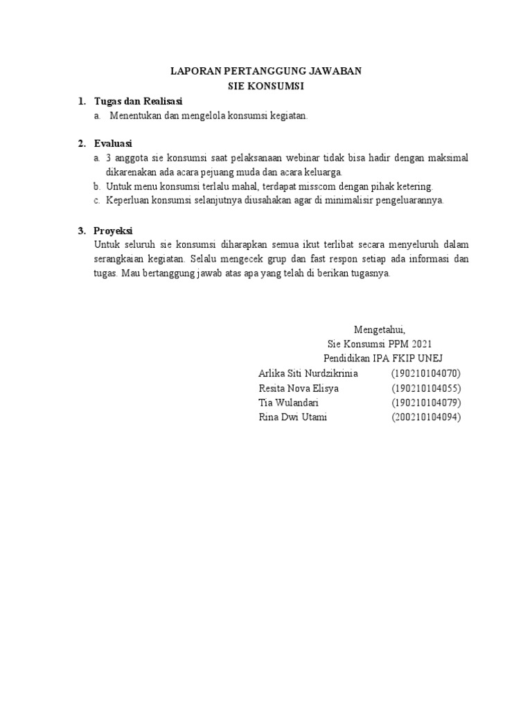 Contoh LPJ SIE KONSUMSI | PDF