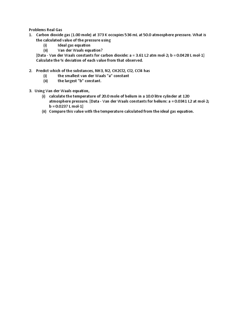 Problems Real Gas | PDF