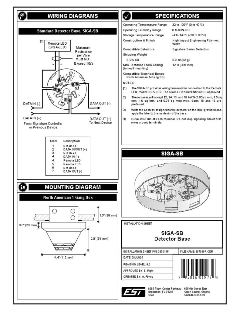 387019P R9.0 SIGA-SB Detector Base | PDF | Electrical Wiring ...