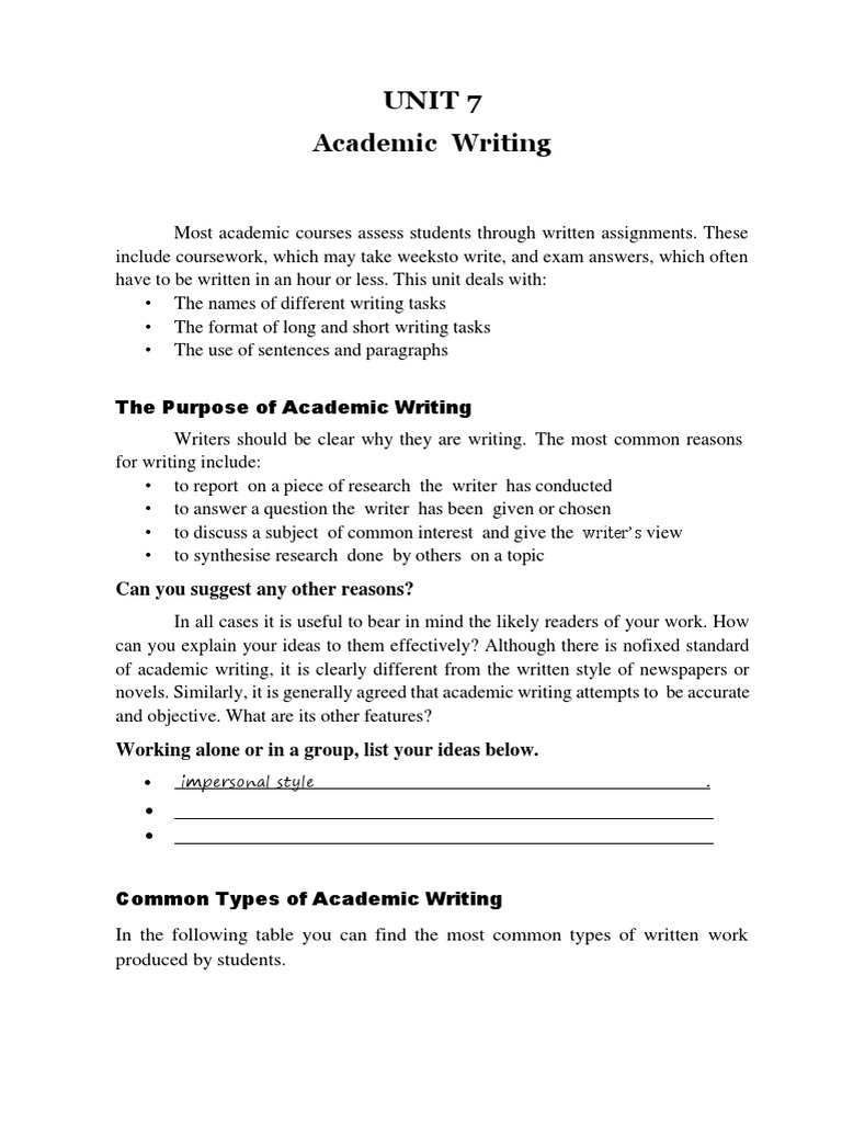UNIT 7 Academic Writing Workbook | Download Free PDF | Thesis | Essays