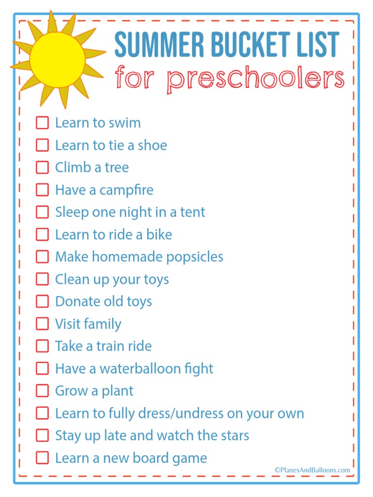 Summer Bucket List For Preschoolers | PDF | General Fiction