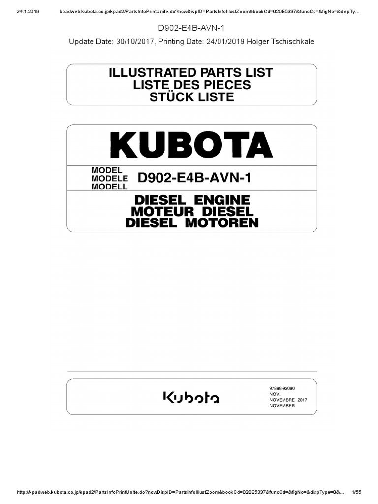 Kubota D902 Engine Parts Manual | PDF | Internal Combustion Engine ...