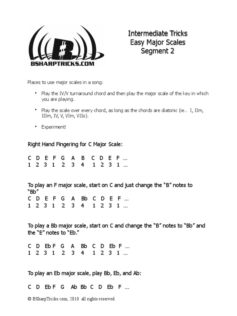 76 - Intermediate Tricks - Easy Major Scales - Lesson 1 Segment 2 | PDF ...