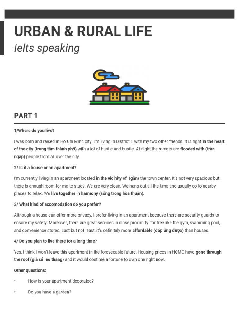 Urban & Rural Life: Ielts Speaking | PDF