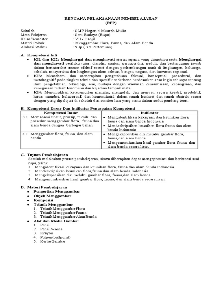 RPP 1 Seni Rupa | PDF | Ilmu Sosial