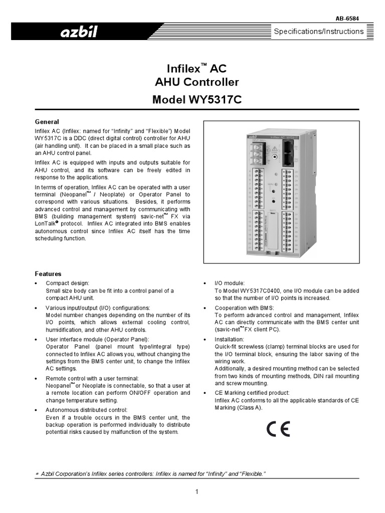 Infilex AC AHU Controller Model WY5317C: General | PDF | Electrical ...
