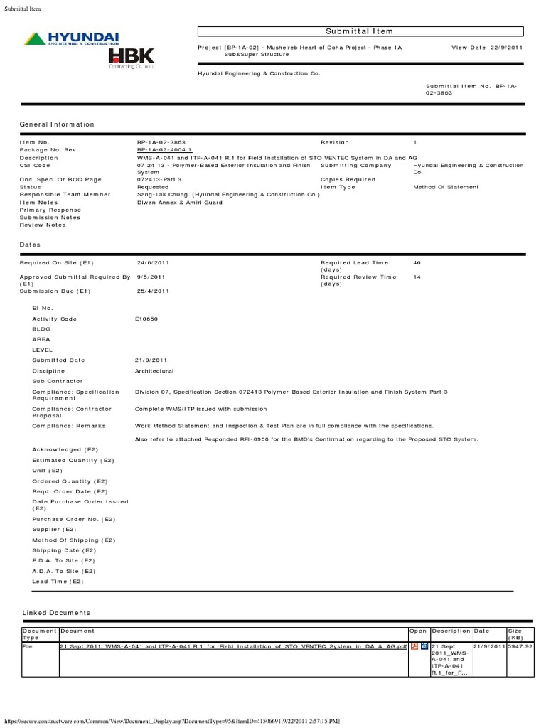 (STO) WMS-A-041 and ITP-A-041 R.1 For Field Installation of STO Ventec ...