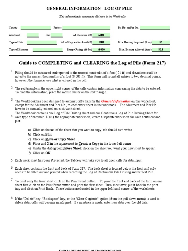 Guide to Completing the Log of Pile Driving Form | PDF | Deep ...