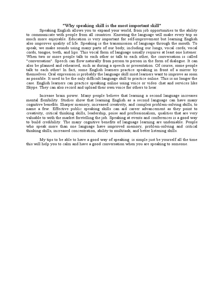 Importance of Speaking Skills in English | PDF