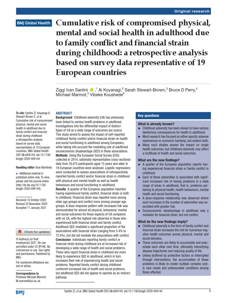Cumulative Risk of Compromised Physical, Mental and Social Health in ...
