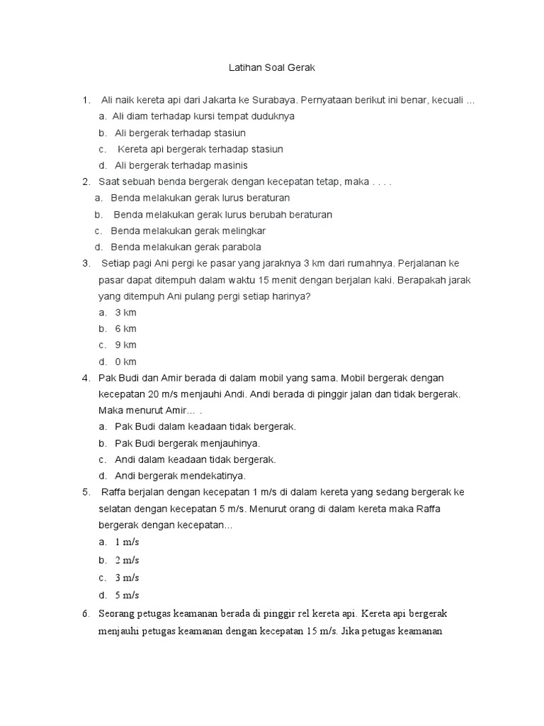 Latihan Soal Gerak Lurus Kelas 11 | PDF